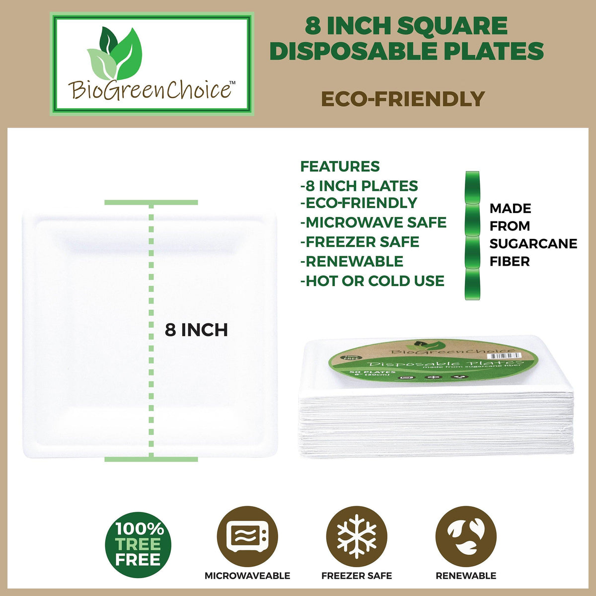 8 inch square disposable plates – BioGreenChoice